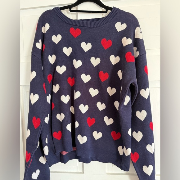 Fred David | Sweaters | Fred David Heart Pattern Sweater Navy Red White ...